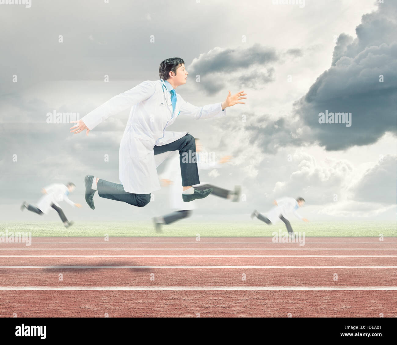 Image of funny doctors running at stadium Stock Photo - Alamy