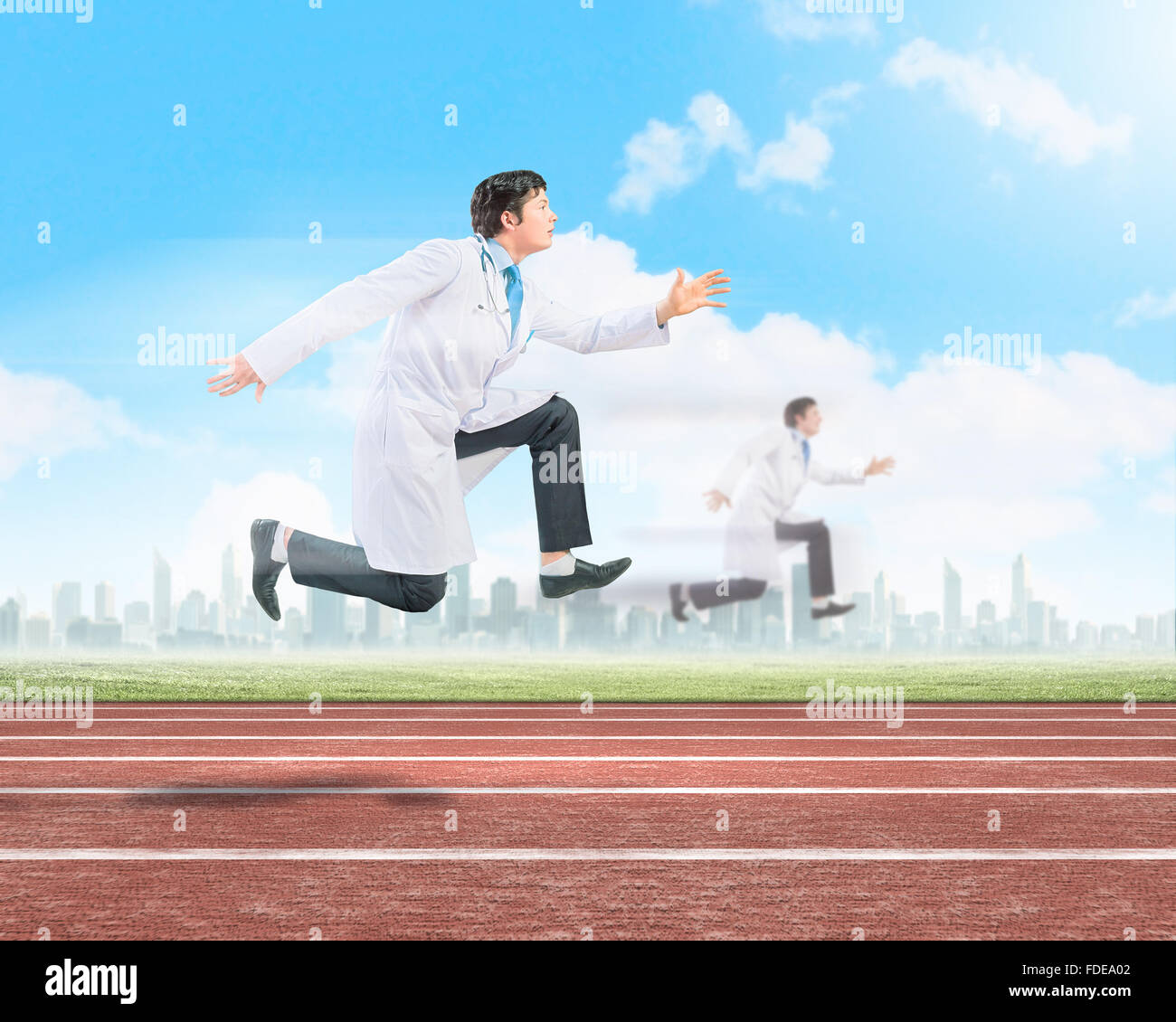 Image of funny doctors running at stadium Stock Photo - Alamy
