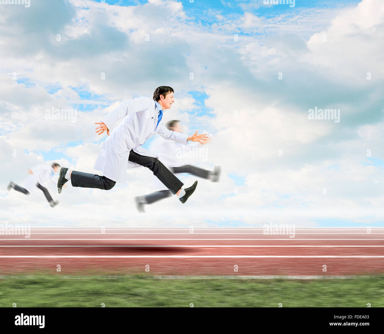 Image of funny doctors running at stadium Stock Photo - Alamy
