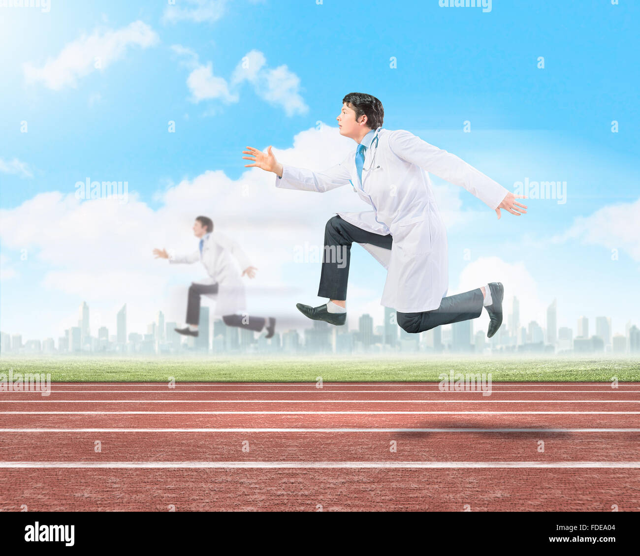 Image of funny doctors running at stadium Stock Photo - Alamy