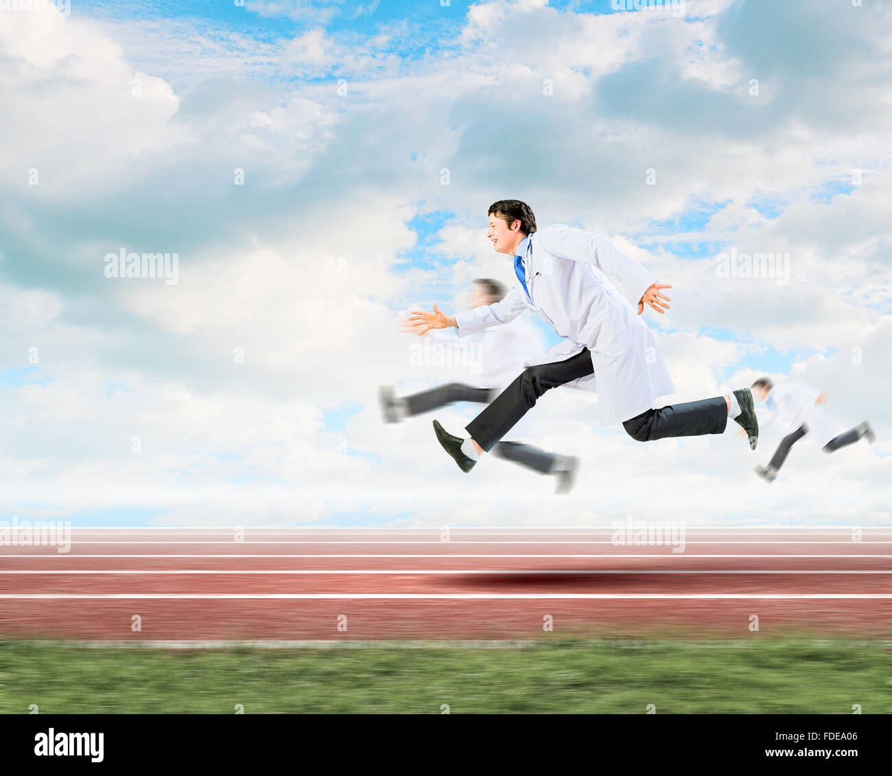 Image of funny doctors running at stadium Stock Photo - Alamy