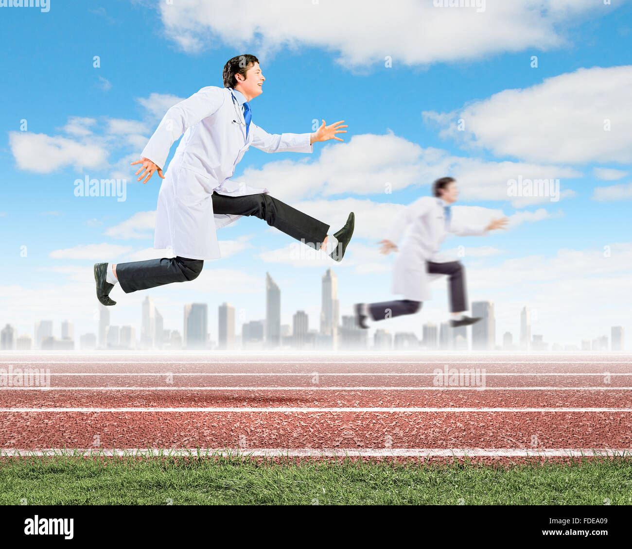 Image of funny doctors running at stadium Stock Photo - Alamy