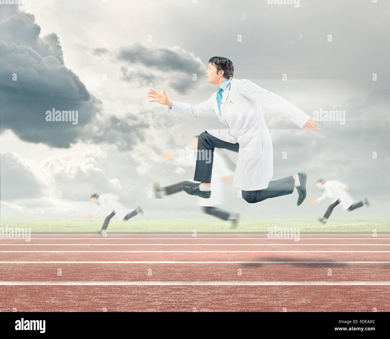 Image of funny doctors running at stadium Stock Photo - Alamy
