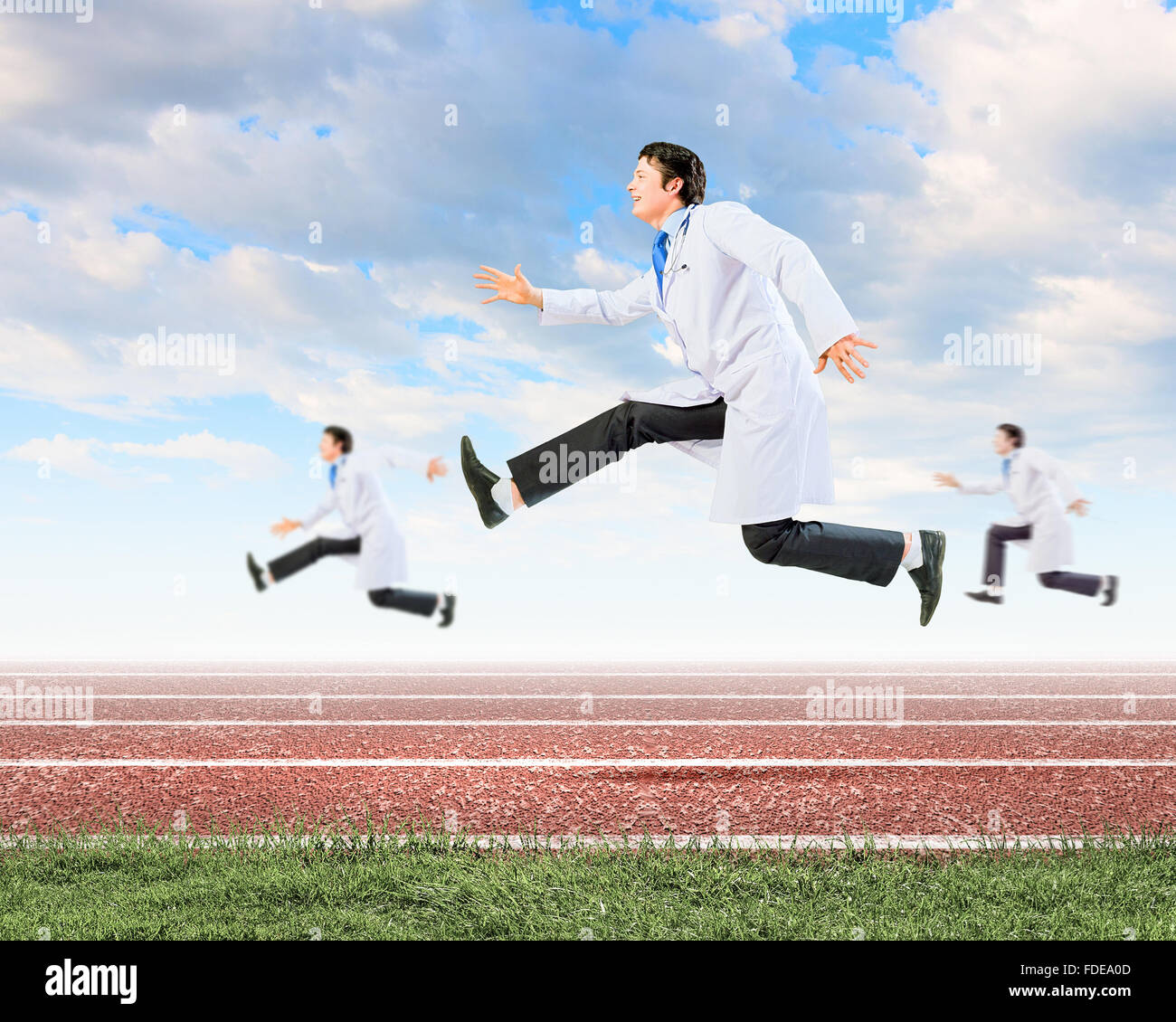 Image of funny doctors running at stadium Stock Photo - Alamy