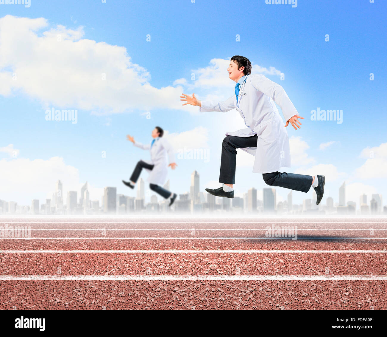 Image of funny doctors running at stadium Stock Photo - Alamy