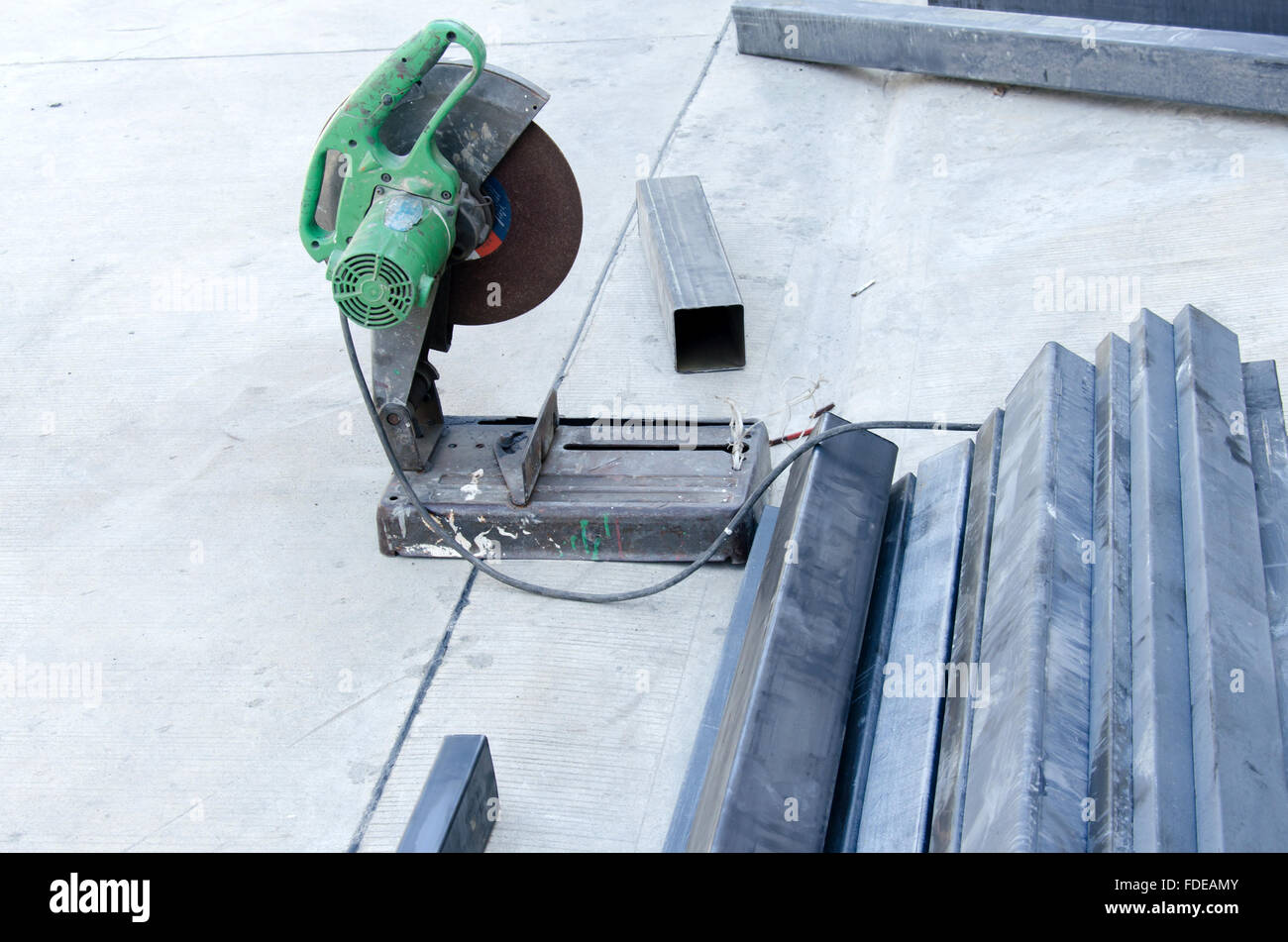 cutting steel rod by machine on a day at the construction site Stock ...