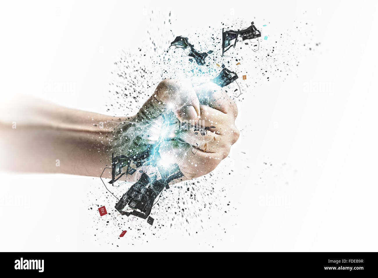 Close-up image of human hand clutching keyboard Stock Photo - Alamy