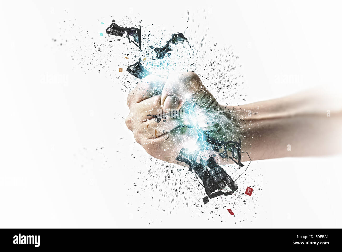 Close-up image of human hand clutching keyboard Stock Photo - Alamy