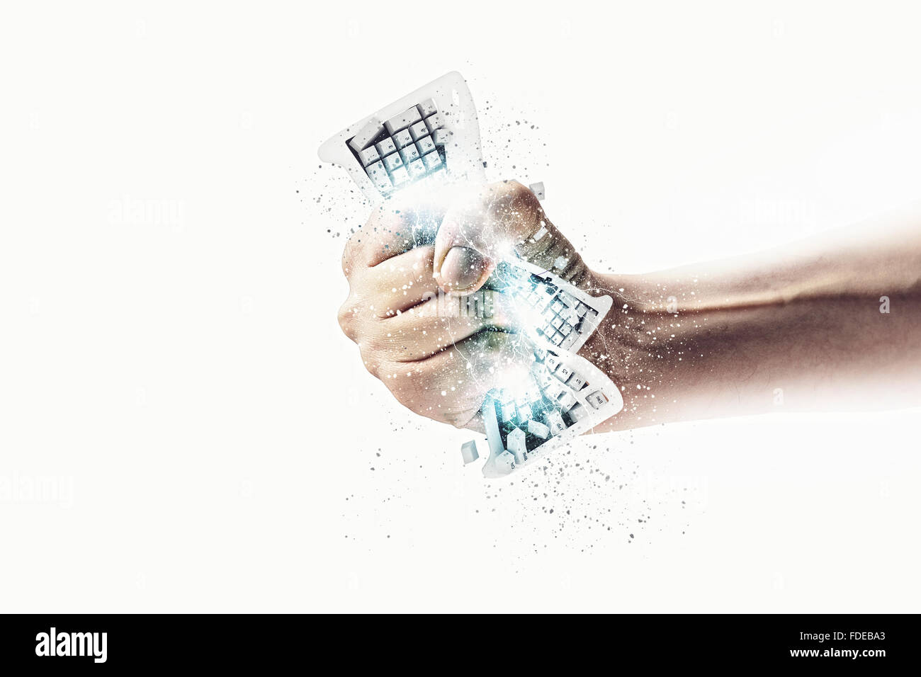 Close-up image of human hand clutching keyboard Stock Photo - Alamy