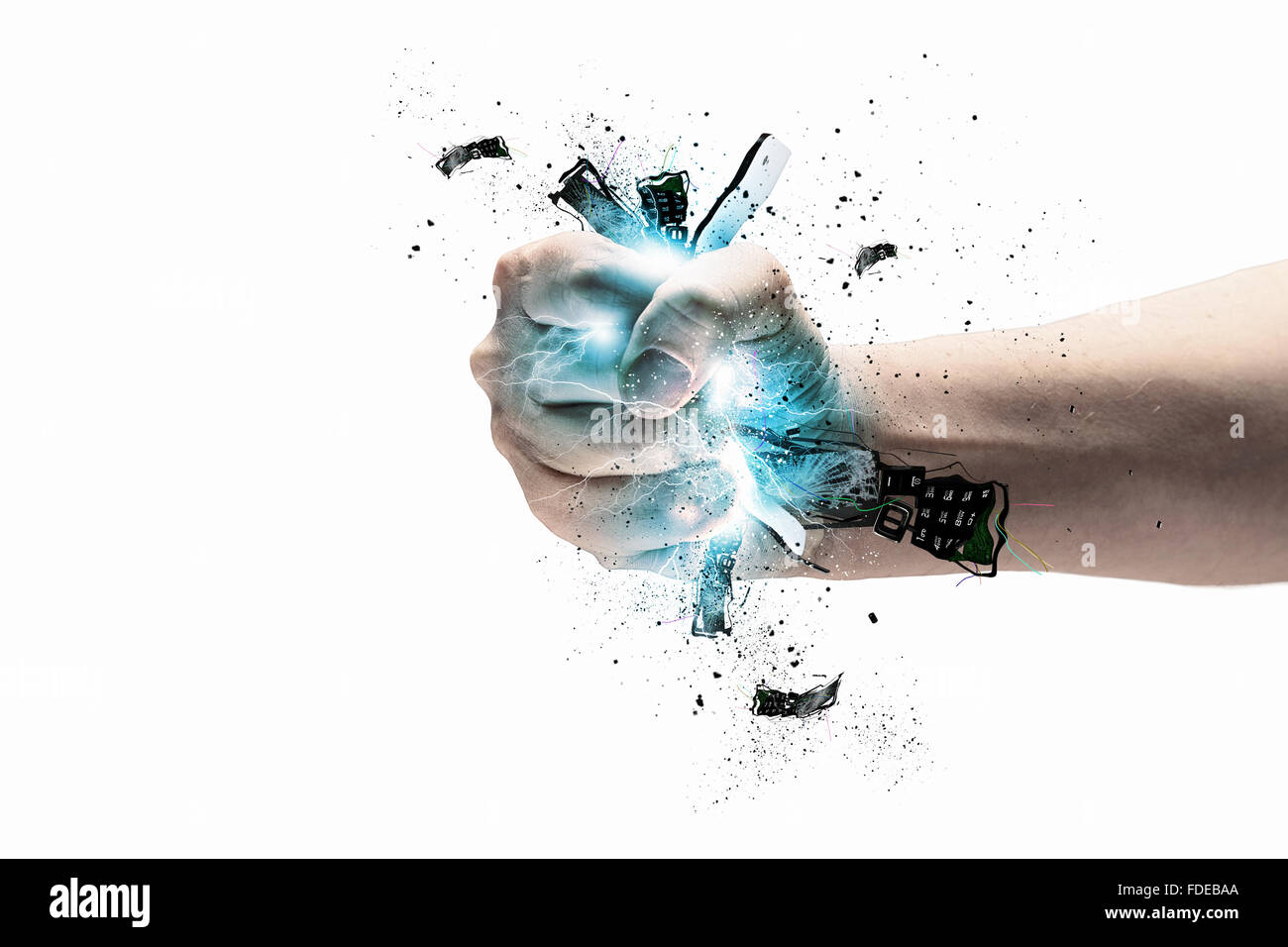 Close-up image of human hand clutching keyboard Stock Photo - Alamy