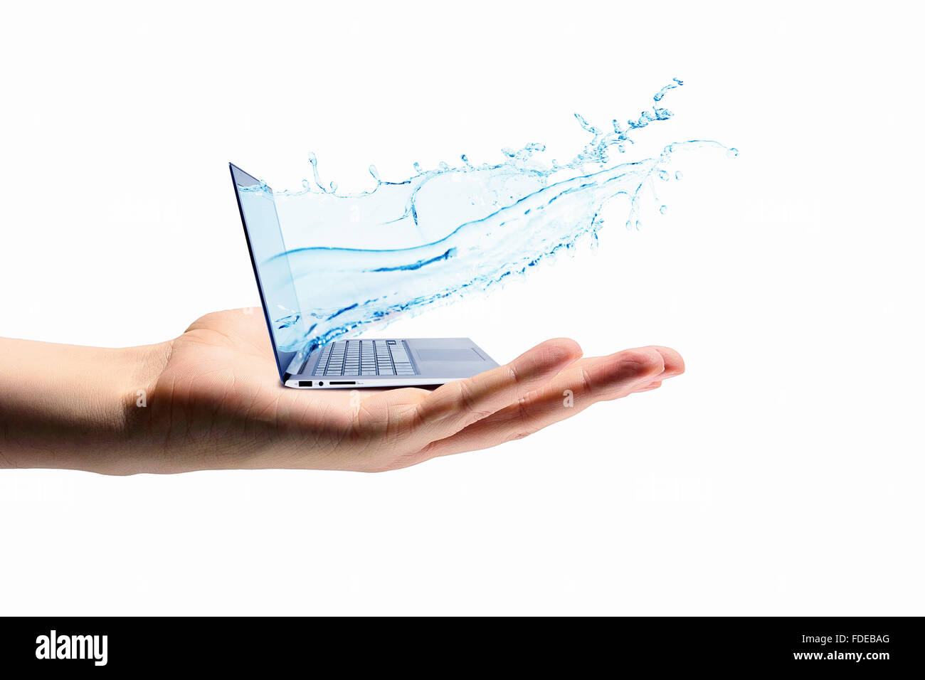 Image of laptop in human hand. Technology concept Stock Photo - Alamy