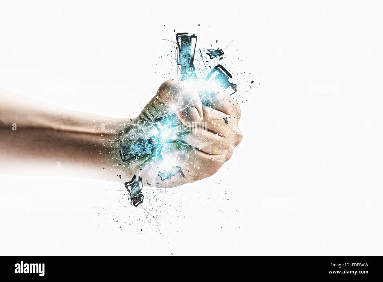 Close-up image of human hand clutching keyboard Stock Photo - Alamy