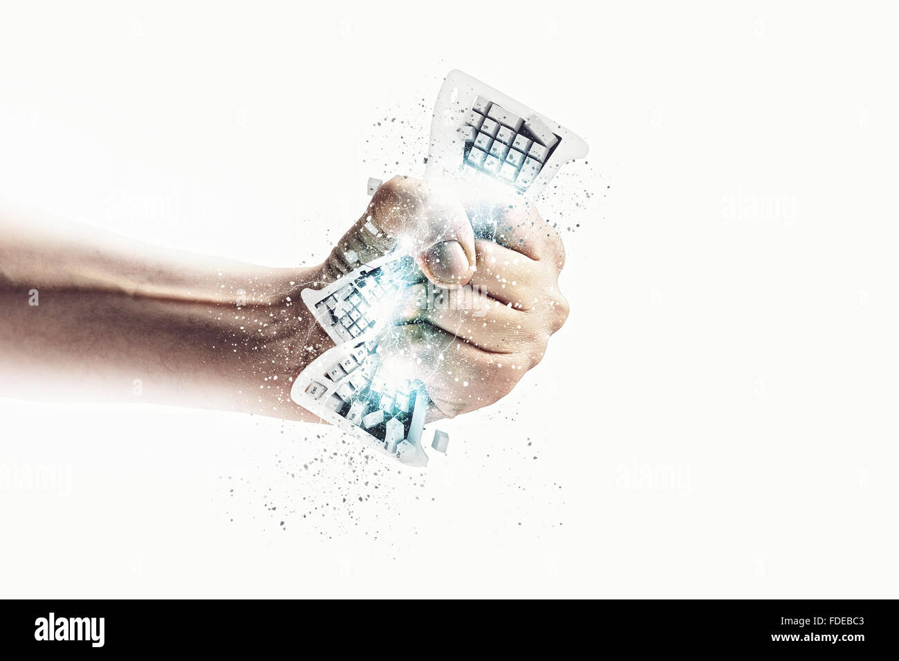 Close-up image of human hand clutching keyboard Stock Photo - Alamy