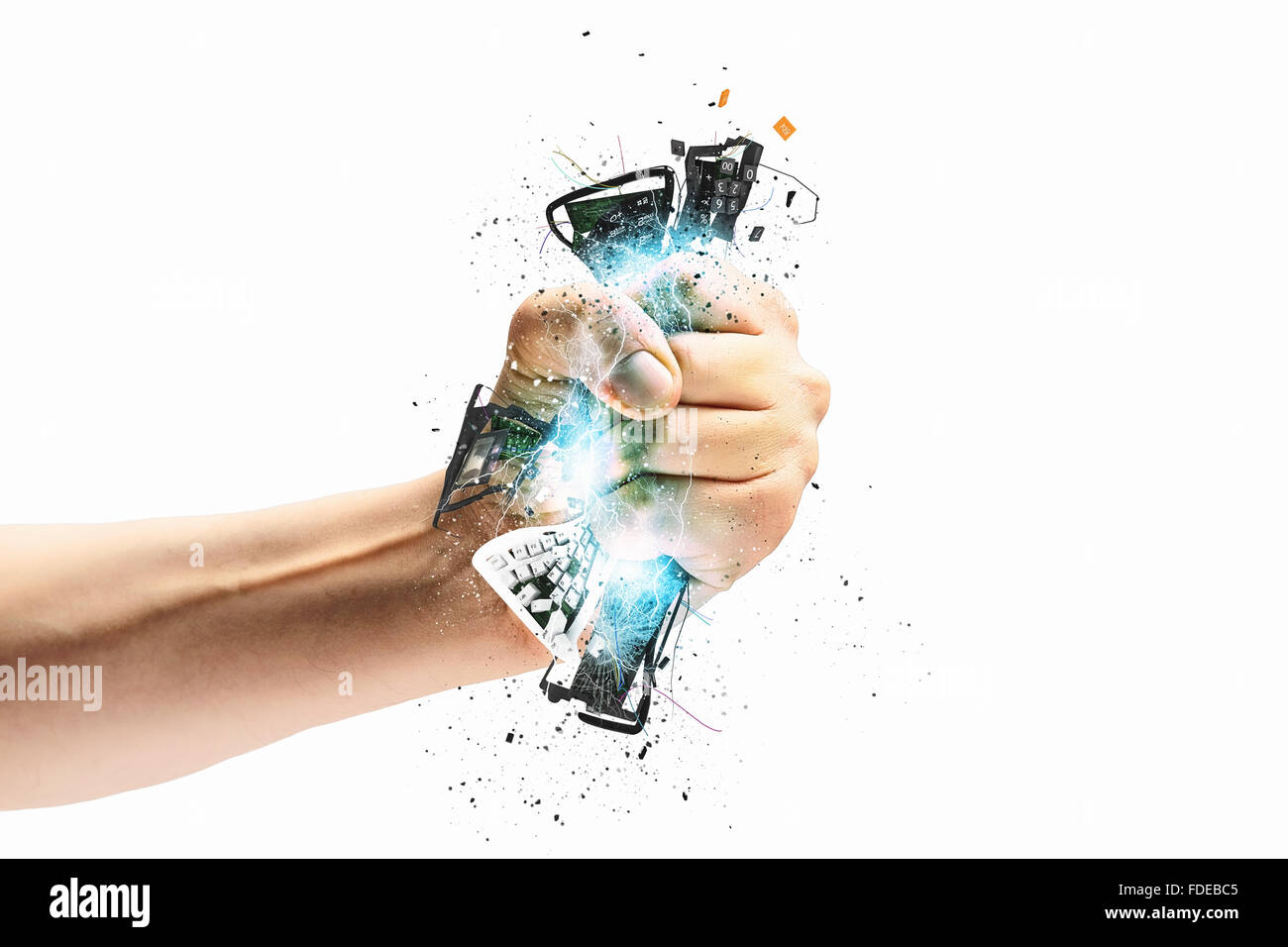 Close-up image of human hand clutching keyboard Stock Photo - Alamy