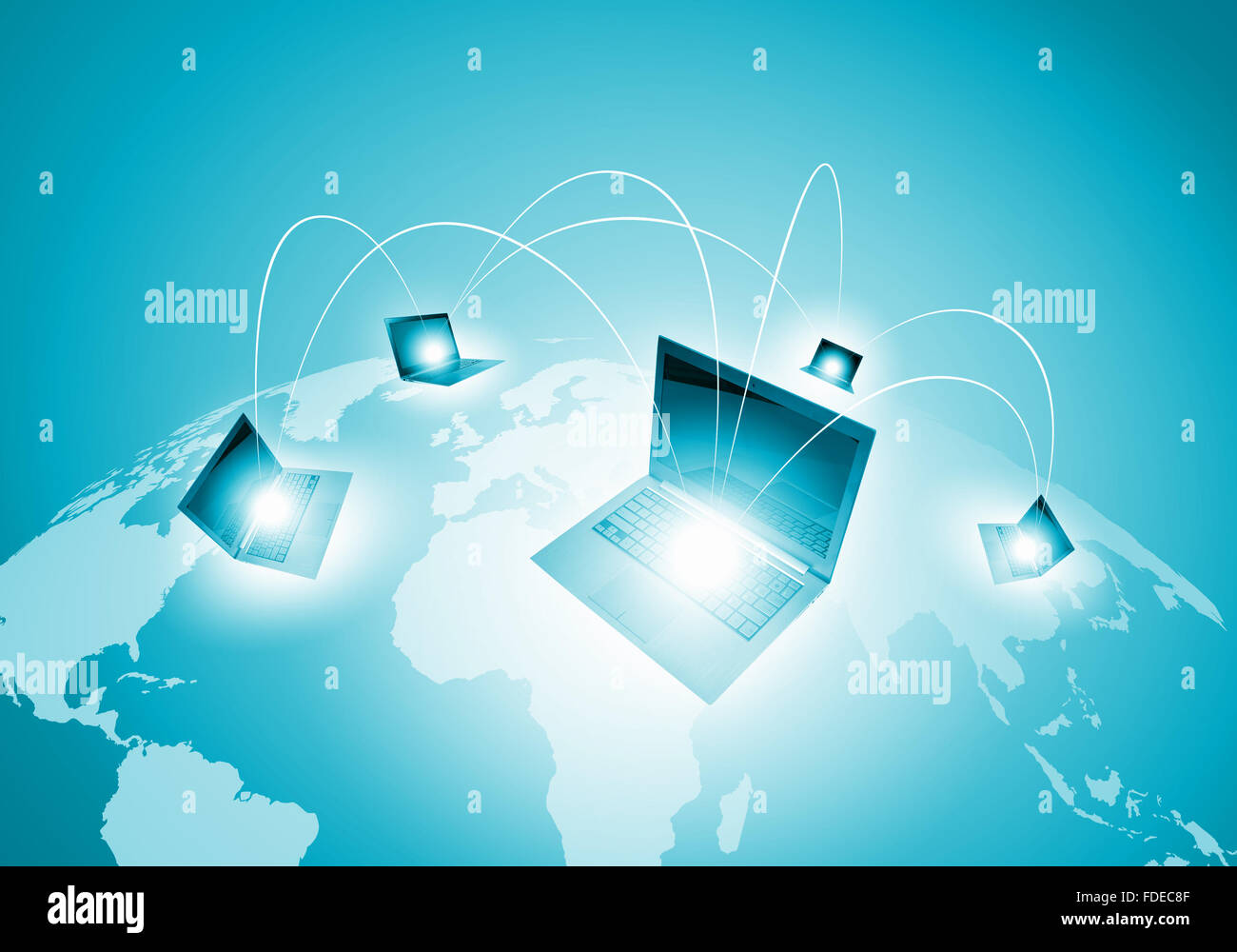 Laptops against globe blue illustration. Globalization concepts Stock ...