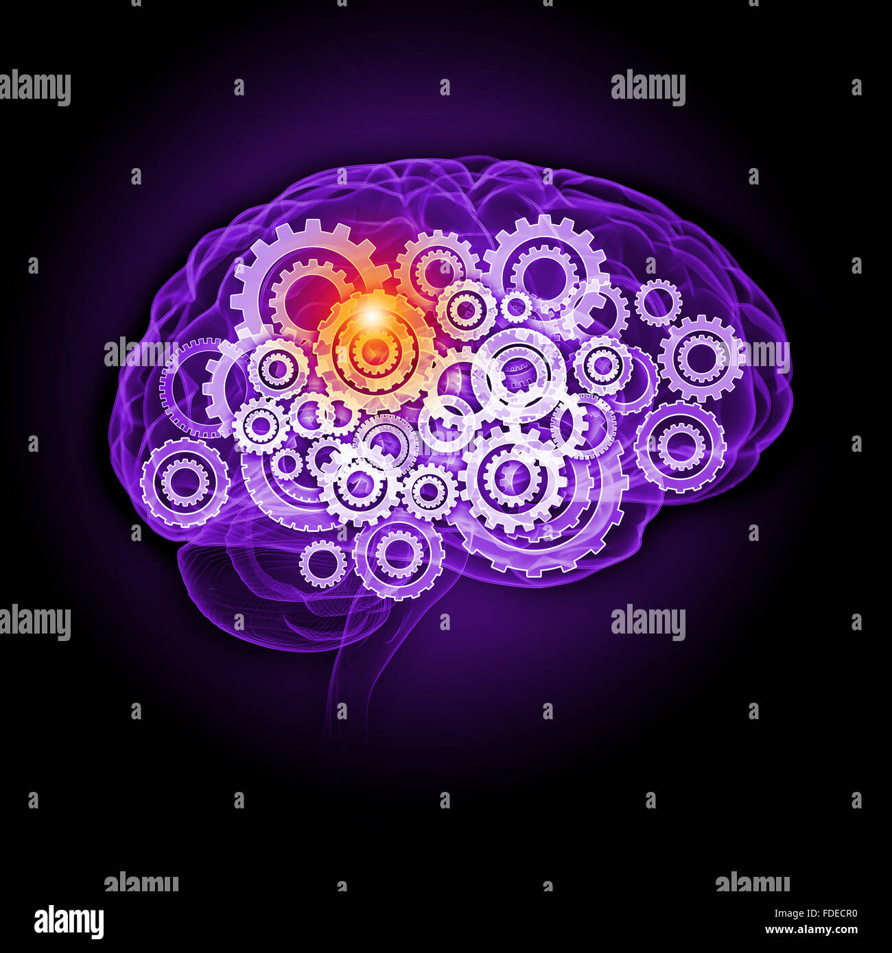 Illustration of human brain with cogwheel mechanisms hi-res stock ...