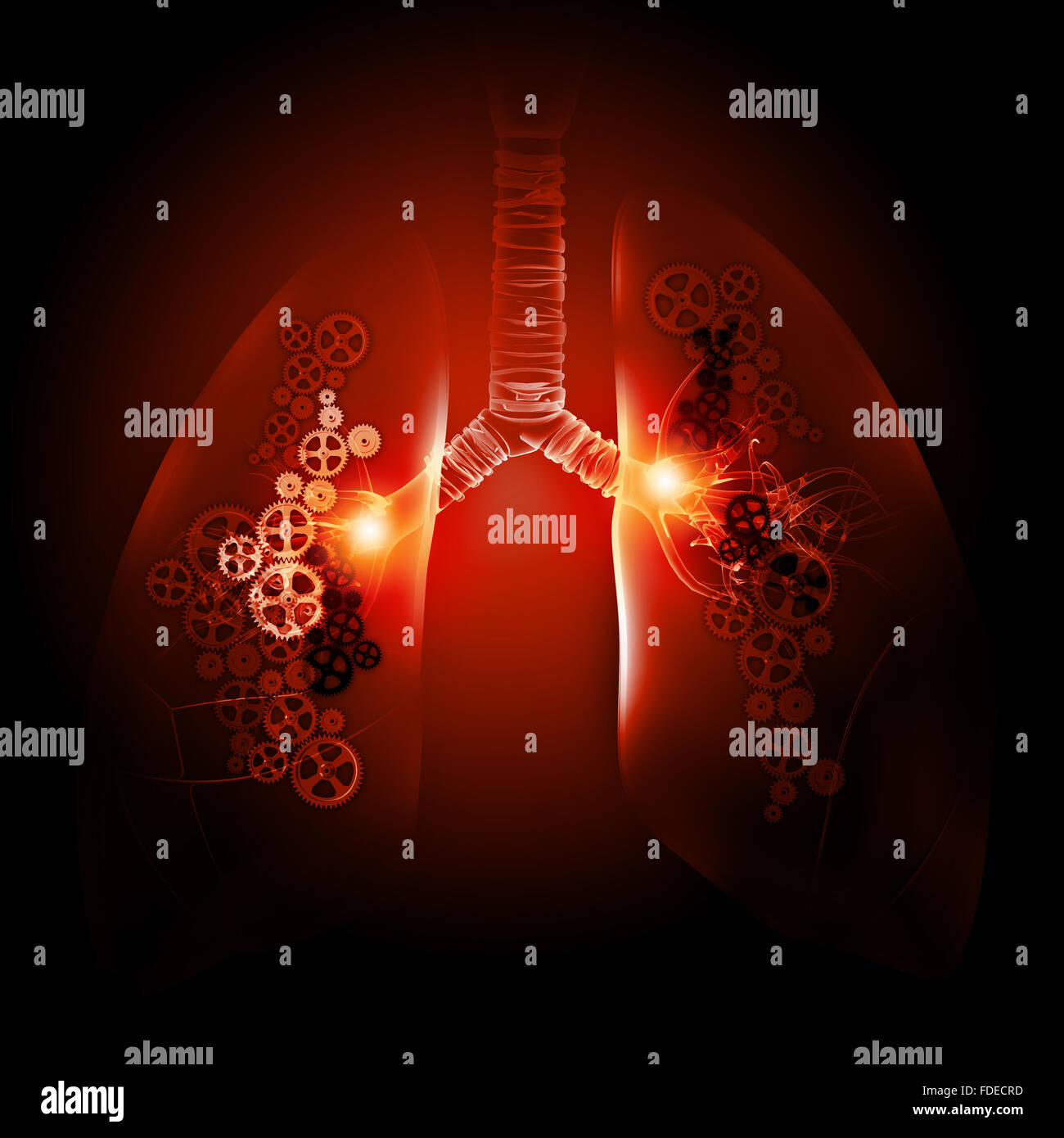 Illustration of human lungs with cog wheel mechanisms Stock Photo - Alamy