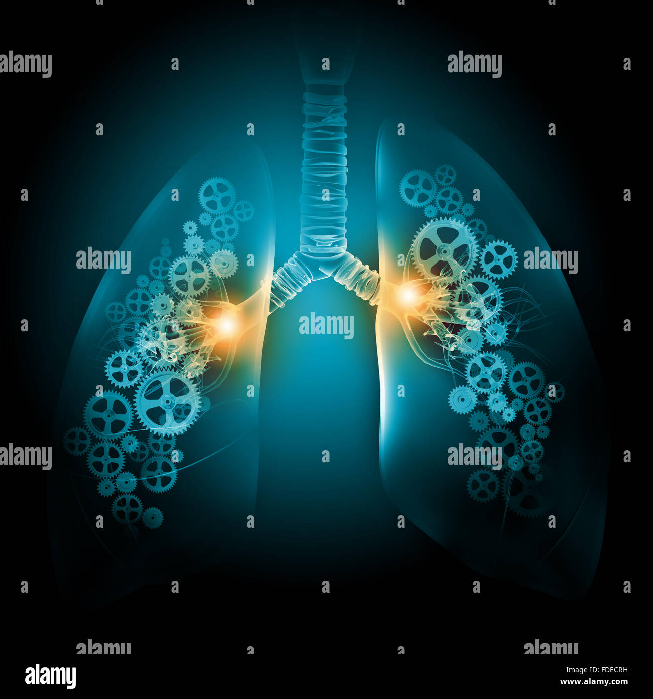 Illustration of human lungs with cog wheel mechanisms Stock Photo - Alamy