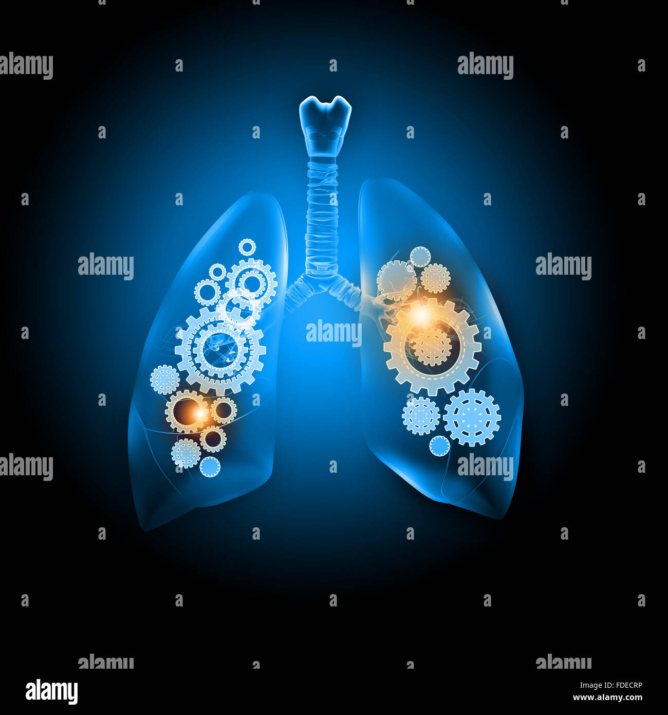 Illustration of human lungs with cog wheel mechanisms Stock Photo - Alamy