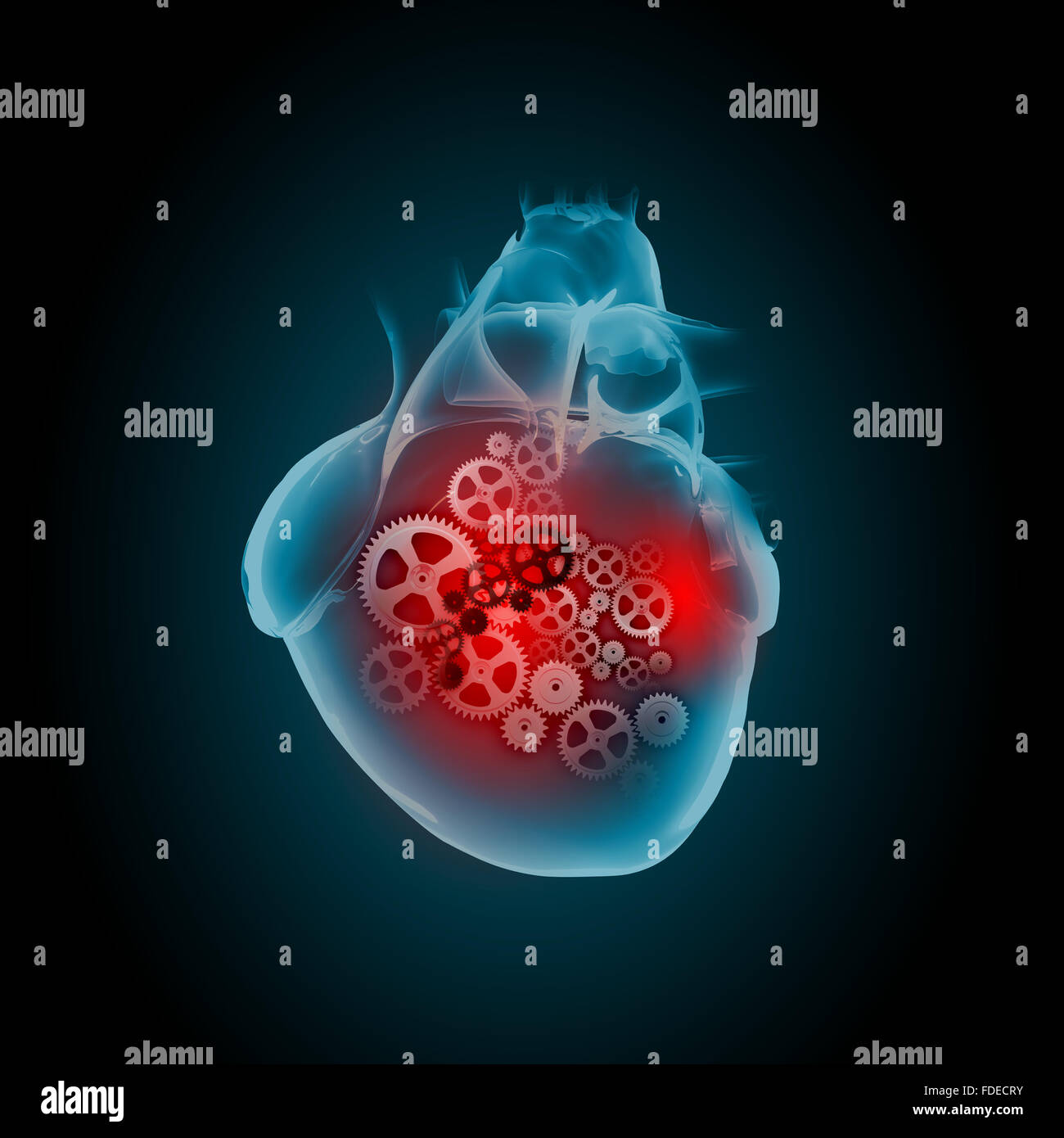 Human heart with cog and gear mechanisms against black background Stock ...