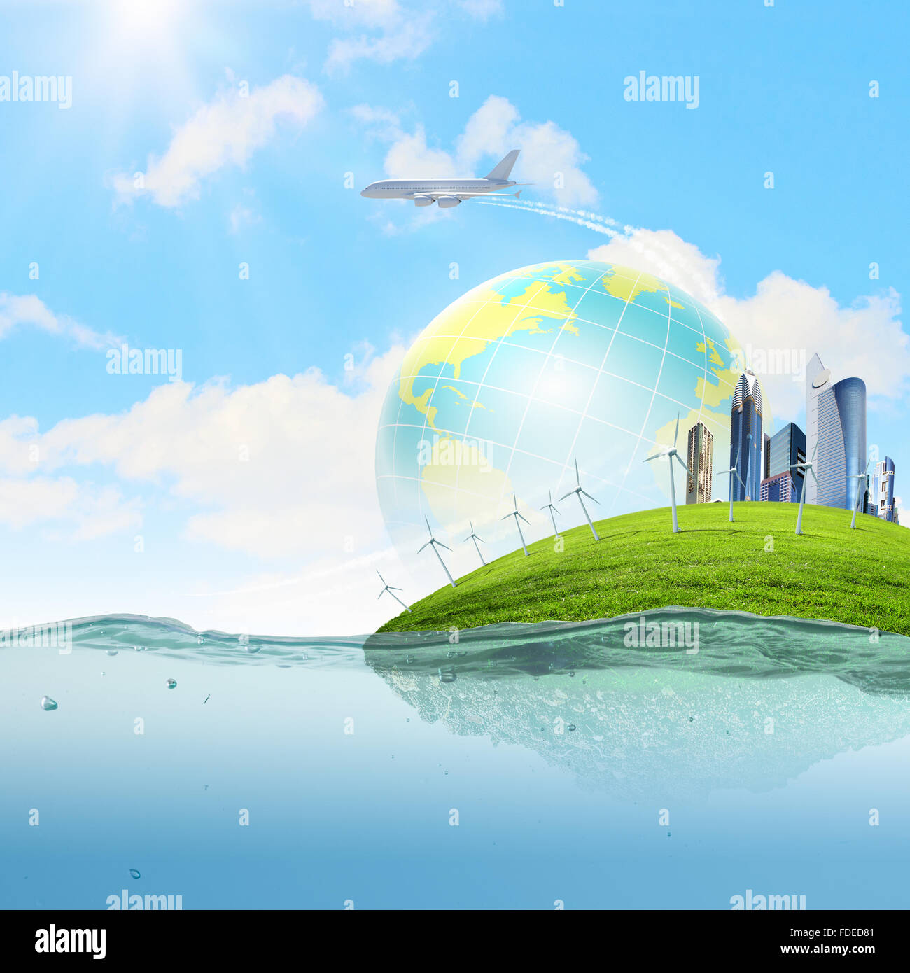 Image of earth planet floating in water. Global warming Stock Photo - Alamy
