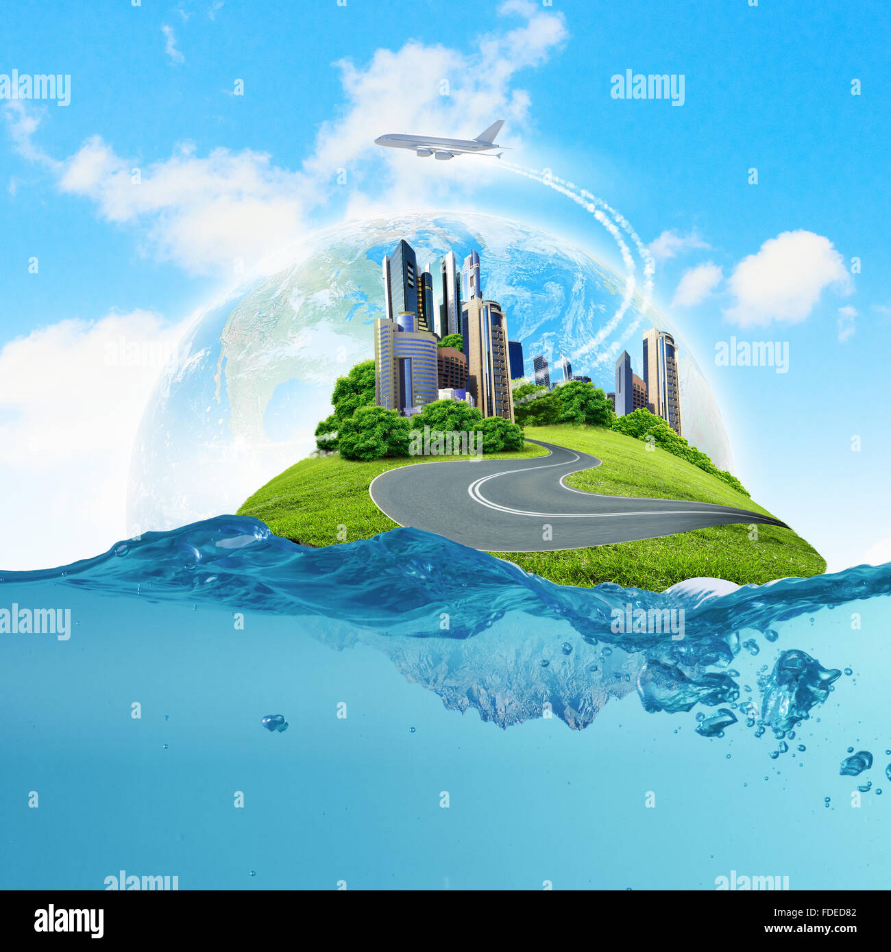 Image of earth planet floating in water. Global warming. Elements of ...