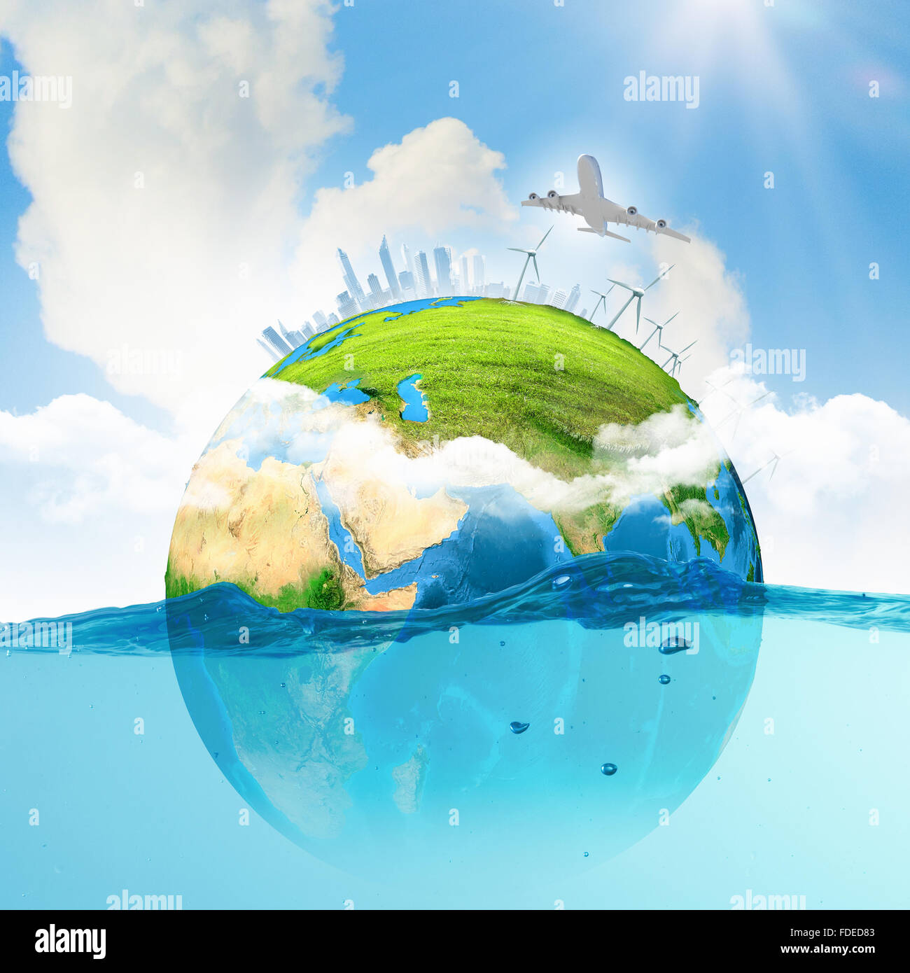 Image of earth planet floating in water. Global warming. Elements of ...
