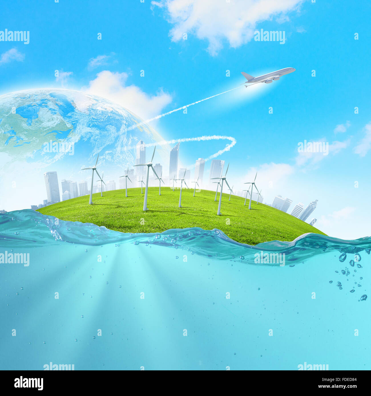 Image of earth planet floating in water. Global warming Stock Photo - Alamy
