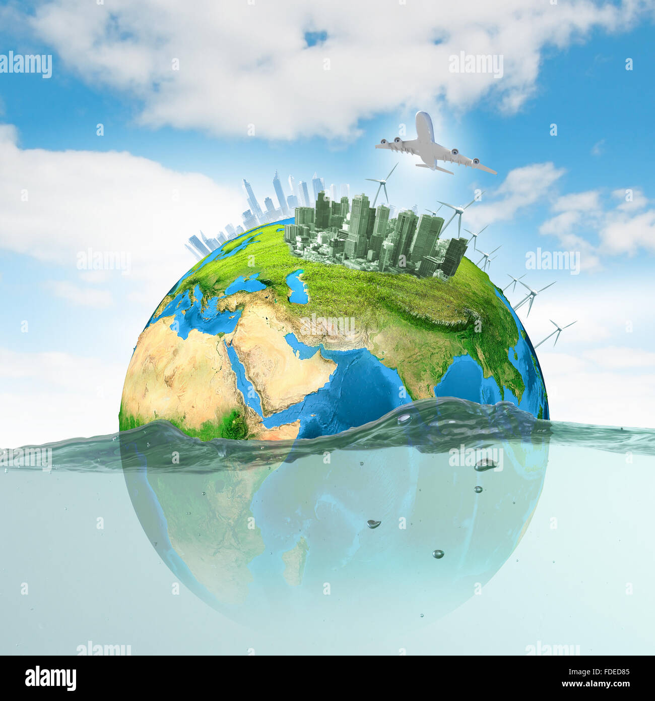 Image of earth planet floating in water. Global warming. Elements of ...