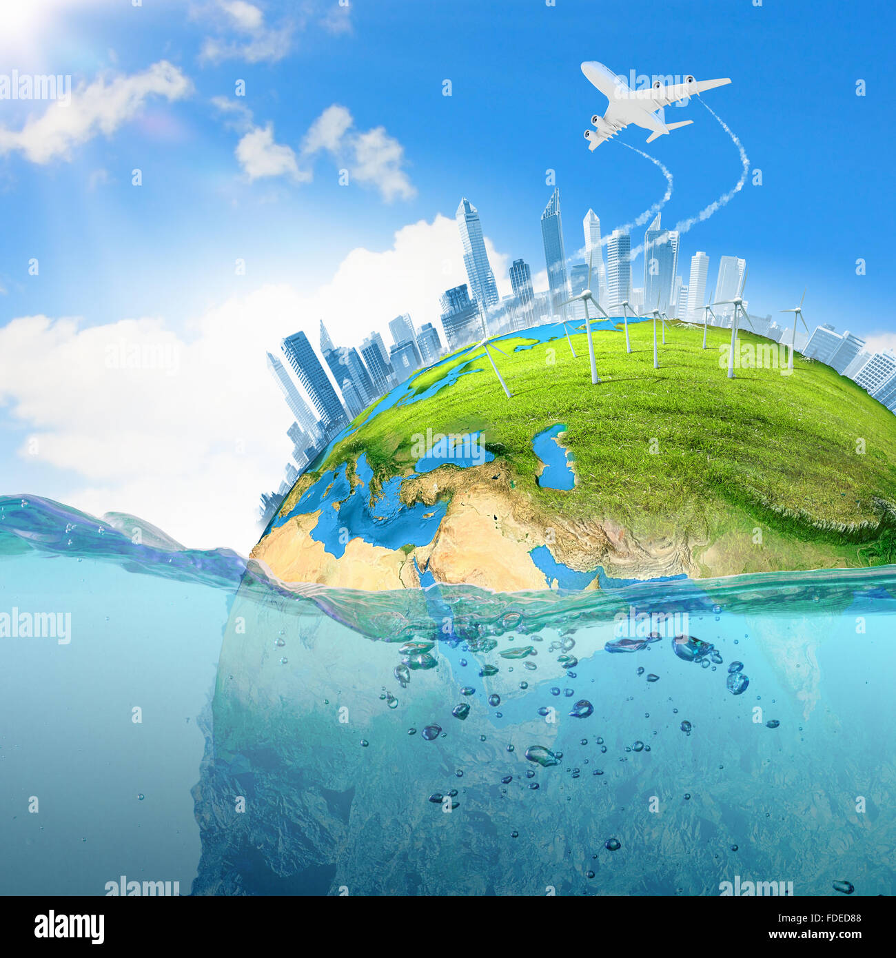 Image of earth planet floating in water. Global warming. Elements of ...