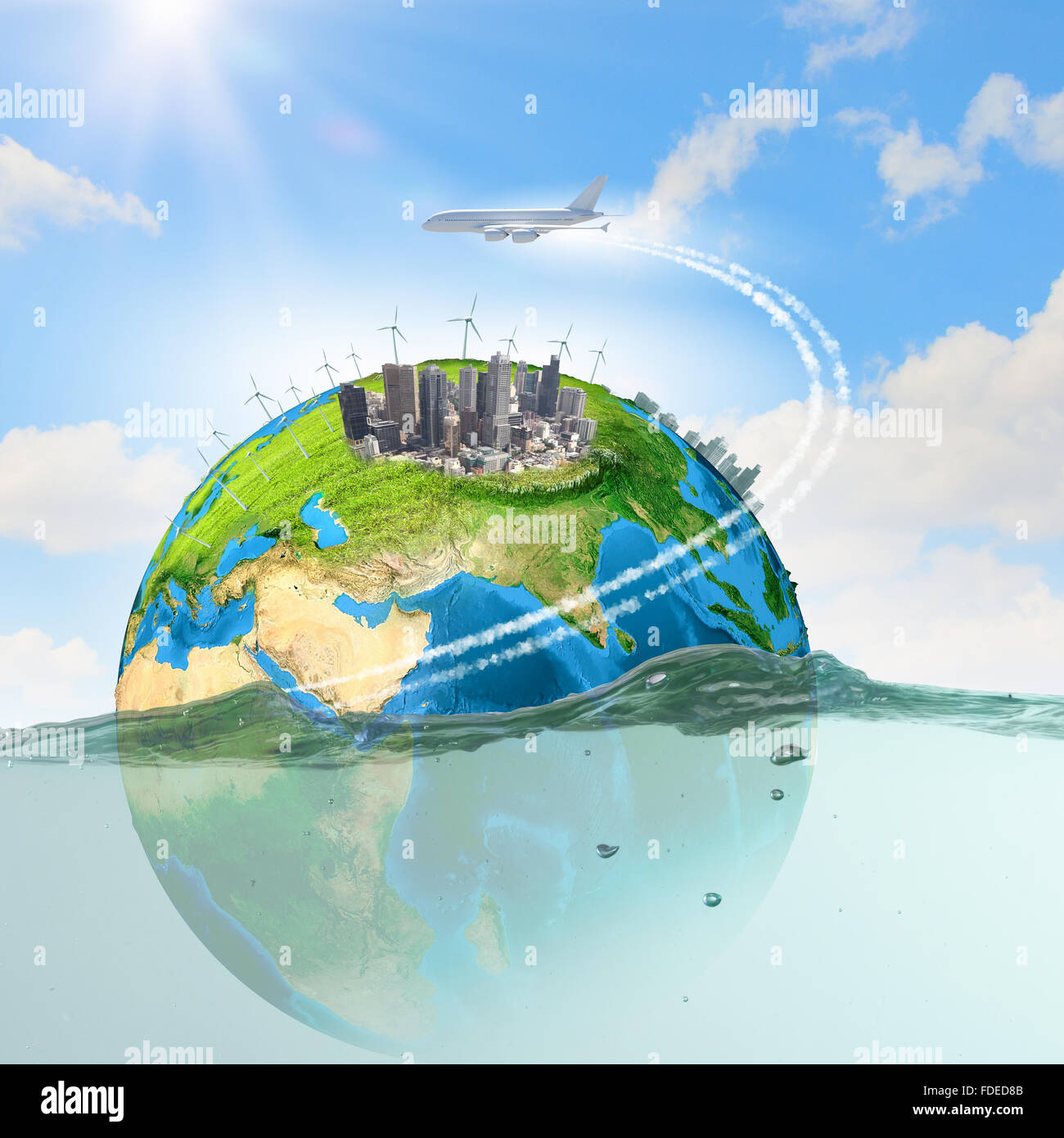 Image of earth planet floating in water. Global warming. Elements of ...