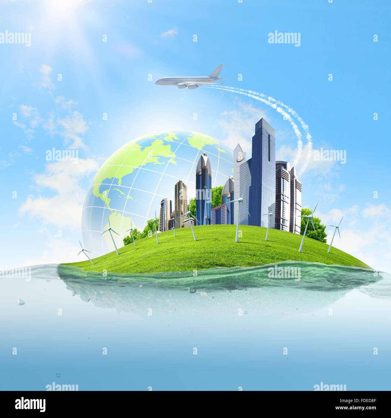 Image of earth planet floating in water. Global warming Stock Photo - Alamy