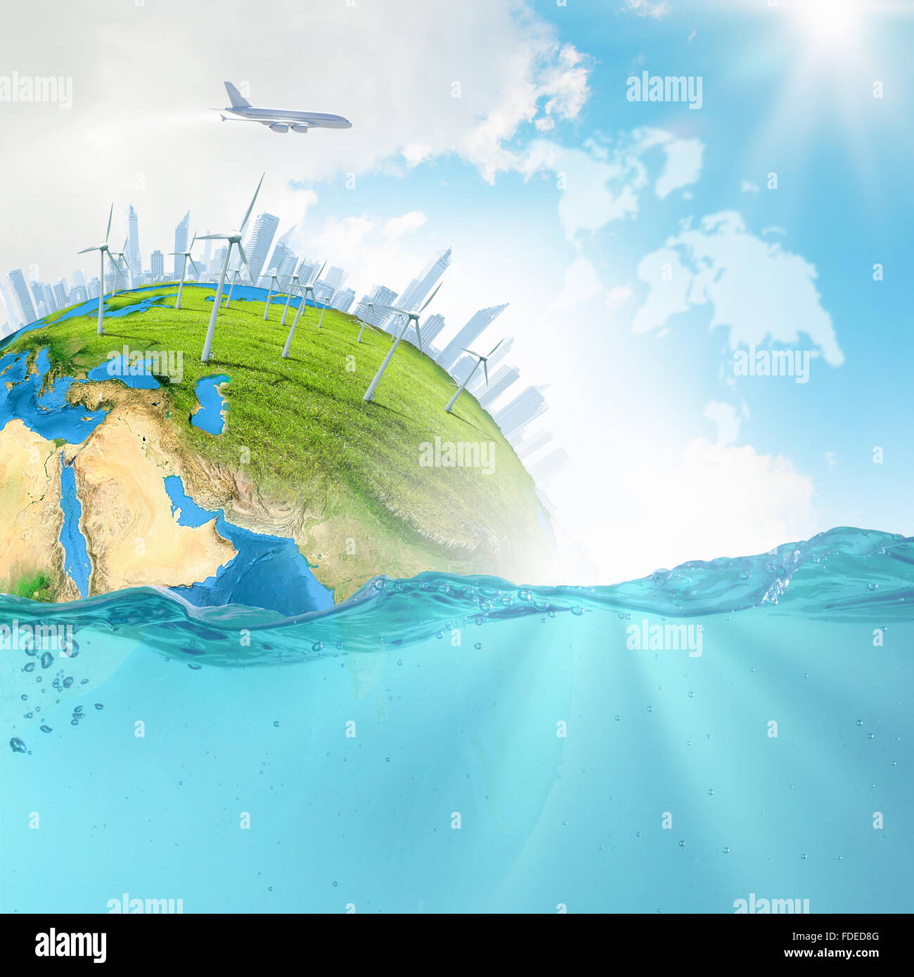 Image of earth planet floating in water. Global warming. Elements of ...