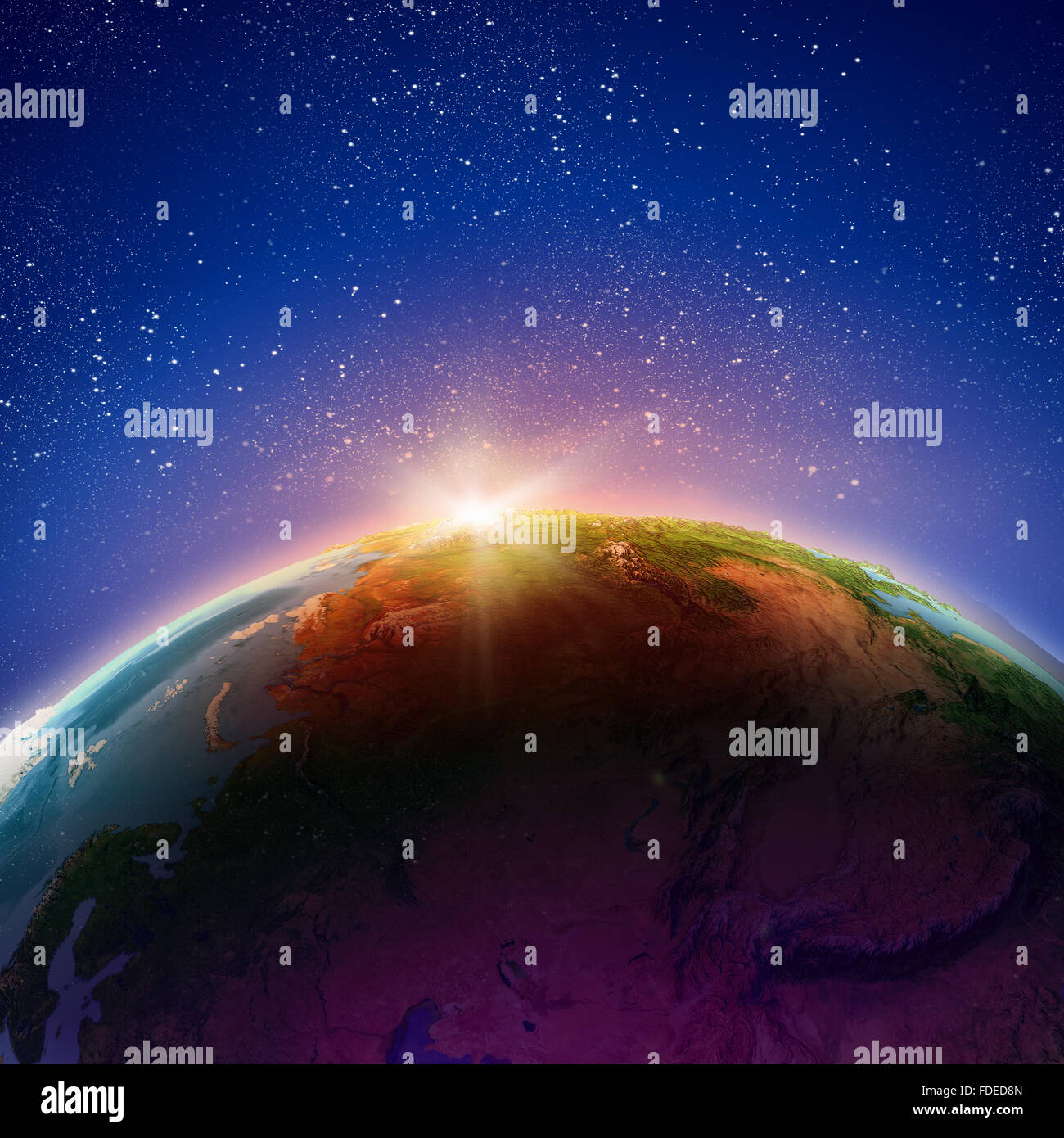 Earth planet in sun rays. Elements of this image are furnished by NASA ...