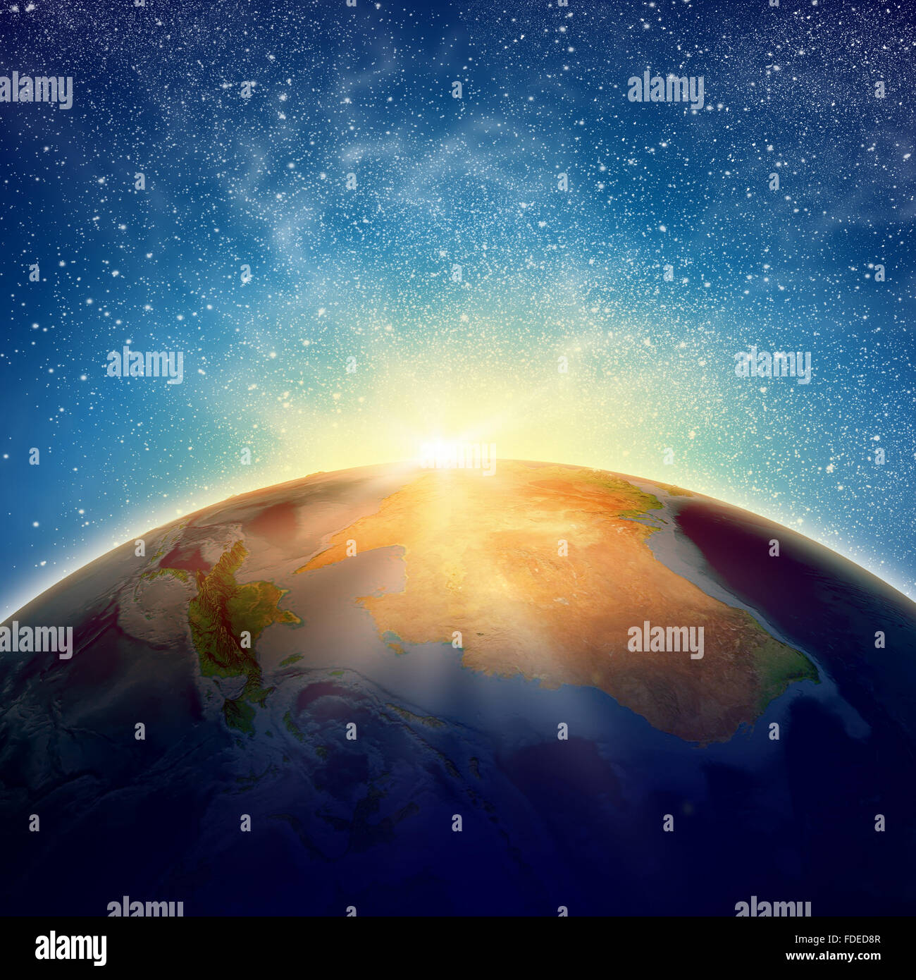 Earth planet in sun rays. Elements of this image are furnished by NASA ...