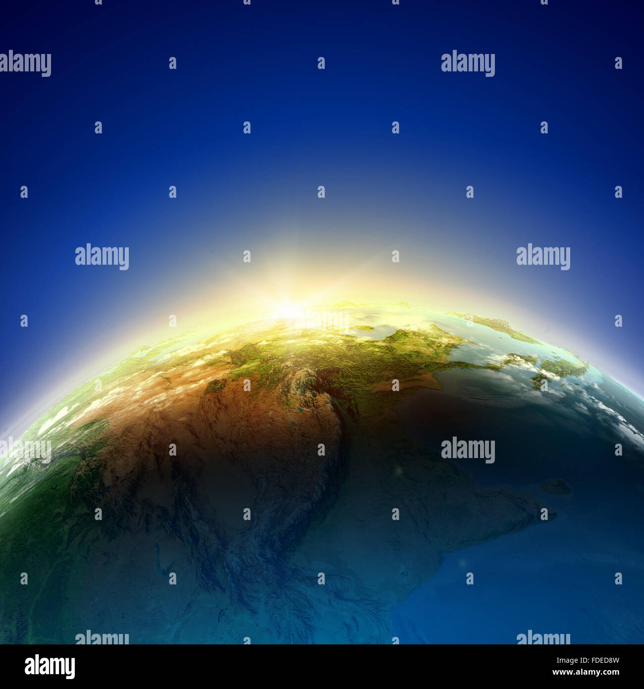 Earth planet in sun rays. Elements of this image are furnished by NASA ...