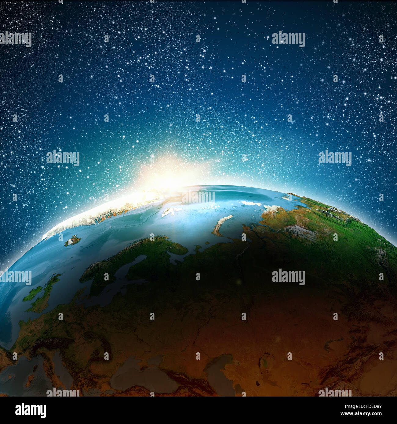 Earth planet in sun rays. Elements of this image are furnished by NASA ...