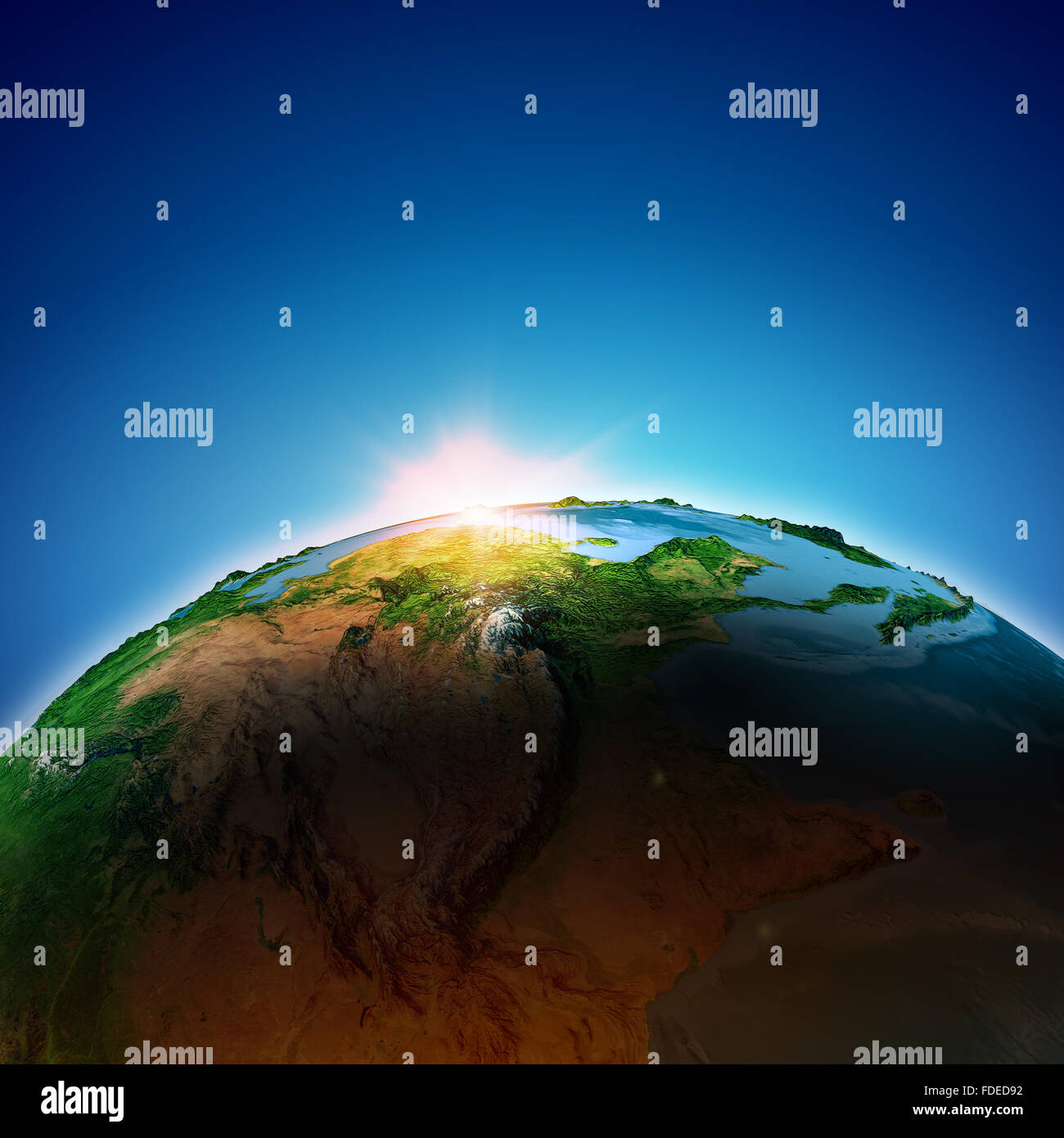 Earth planet in sun rays. Elements of this image are furnished by NASA ...