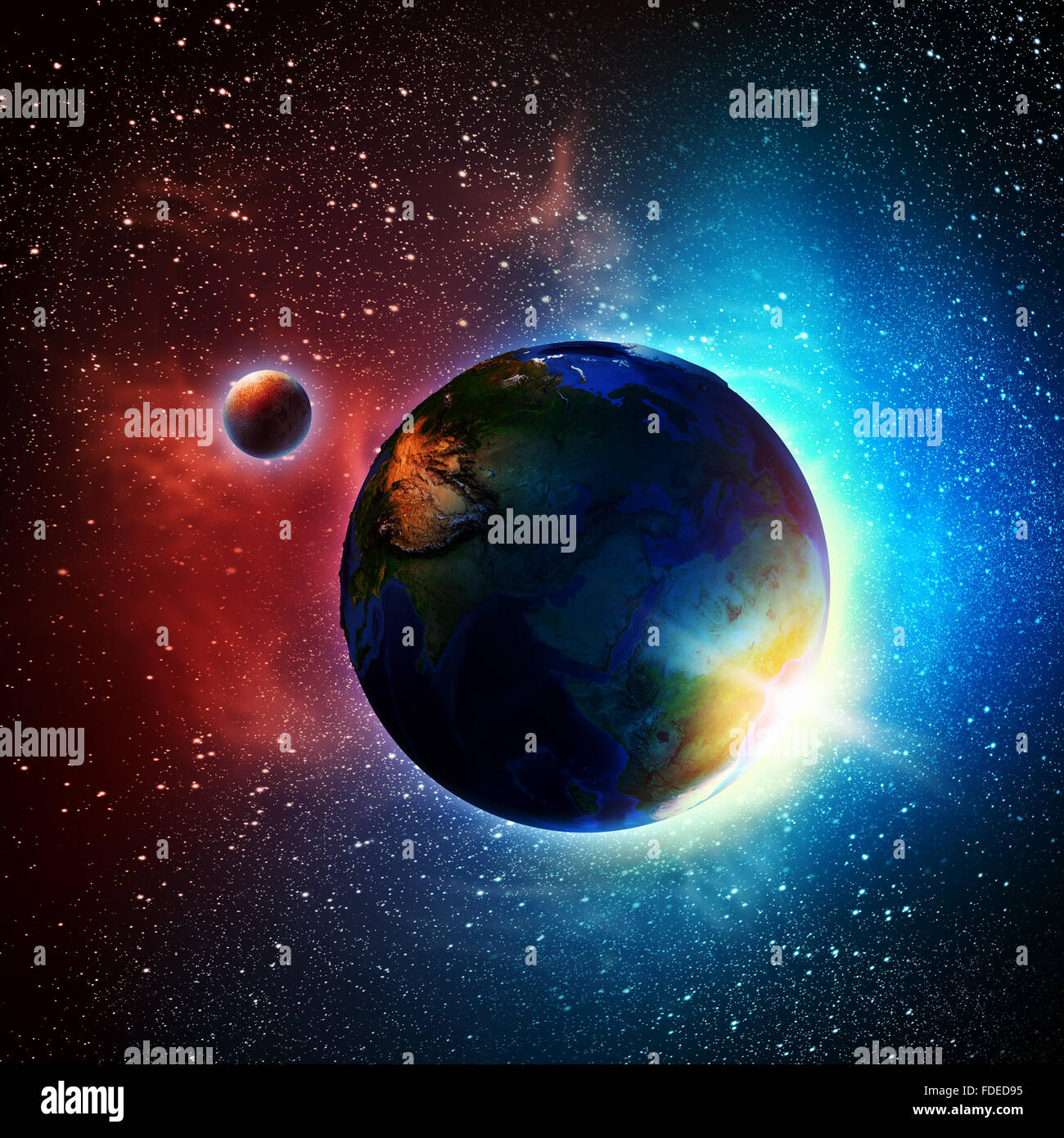 Earth planet in sun rays. Elements of this image are furnished by NASA ...