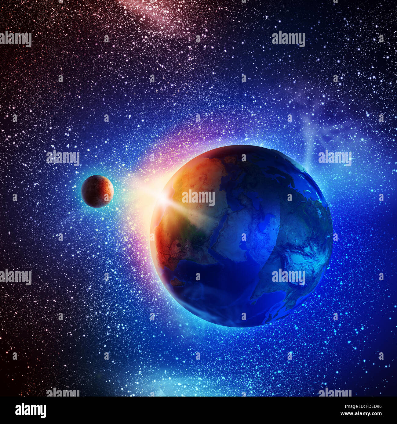 Earth planet in sun rays. Elements of this image are furnished by NASA ...