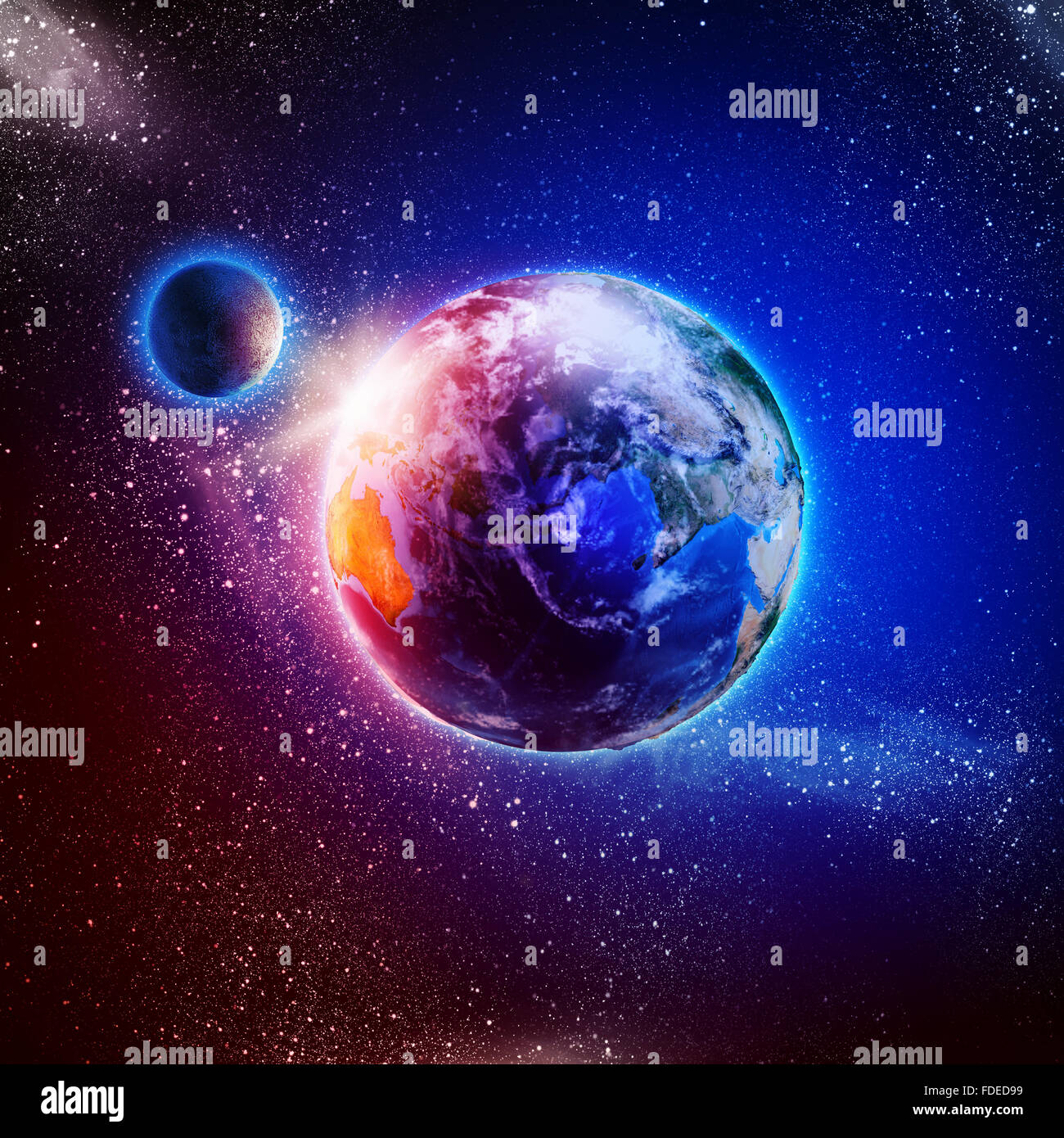 Earth planet in sun rays. Elements of this image are furnished by NASA ...