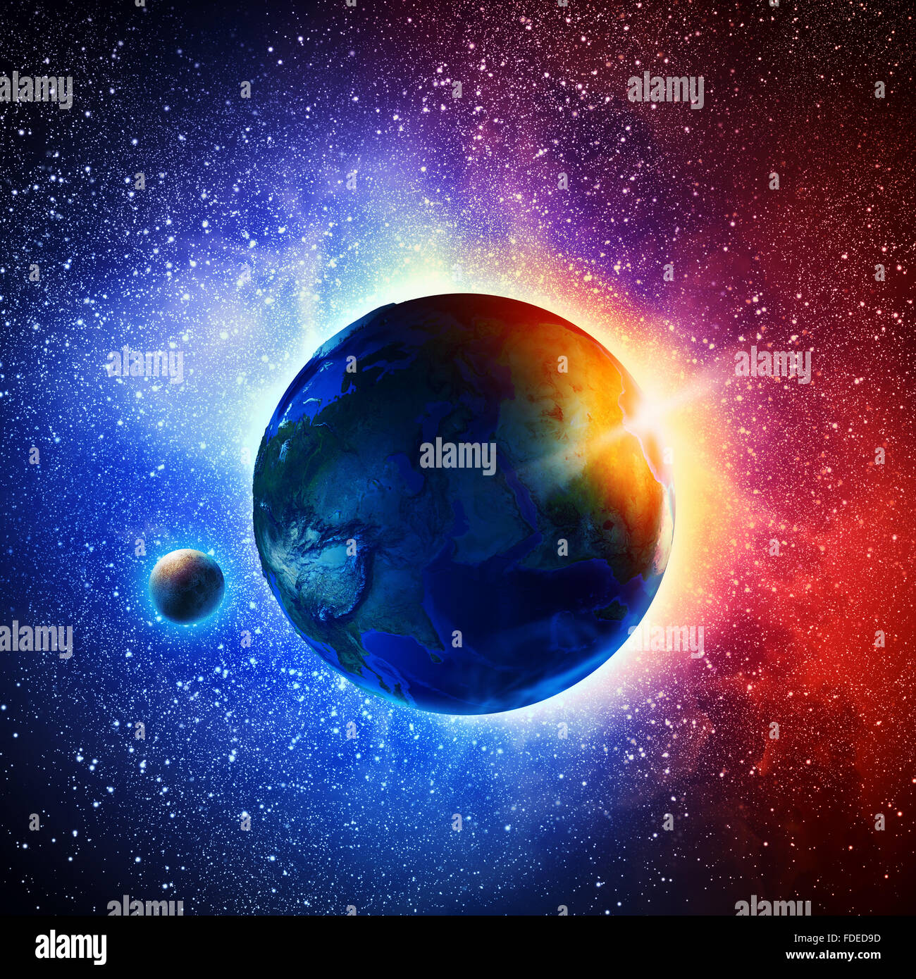 Earth planet in sun rays. Elements of this image are furnished by NASA ...