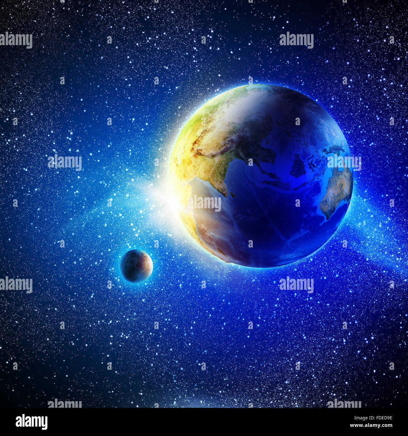 Earth planet in sun rays. Elements of this image are furnished by NASA ...