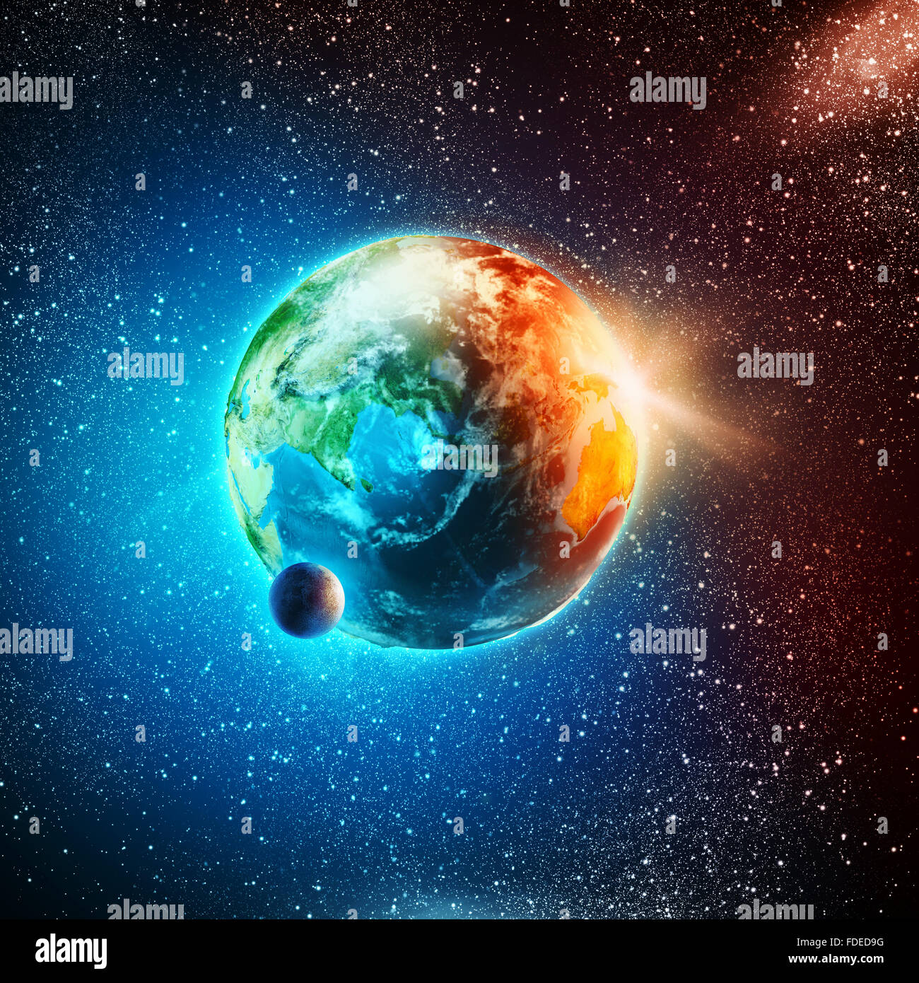 Earth planet in sun rays. Elements of this image are furnished by NASA ...