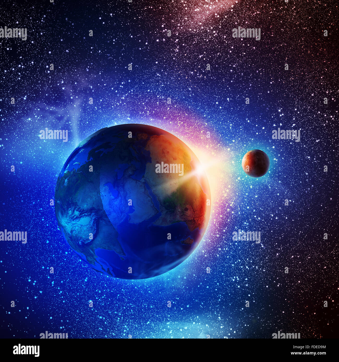 Earth planet in sun rays. Elements of this image are furnished by NASA ...