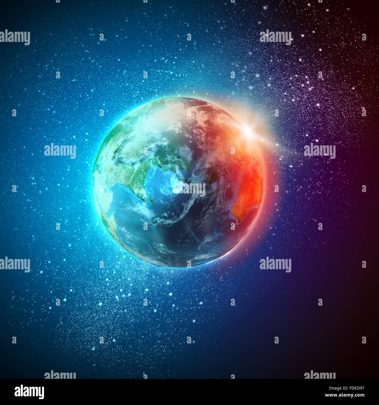 Earth planet in sun rays. Elements of this image are furnished by NASA ...