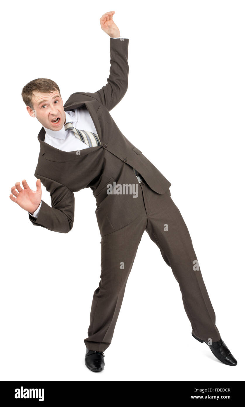 Scared businessman in falling position Stock Photo - Alamy