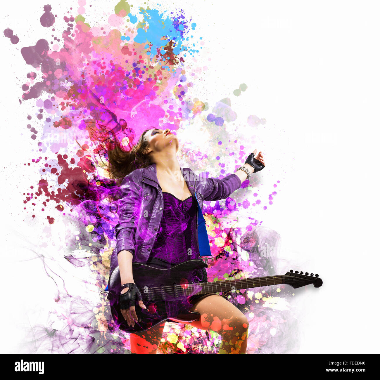Young attractive rock girl playing the electric guitar Stock Photo - Alamy
