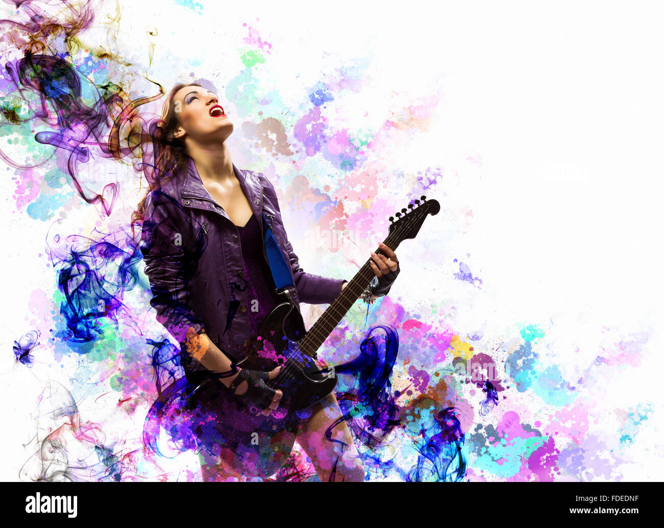 Young attractive rock girl playing the electric guitar Stock Photo - Alamy