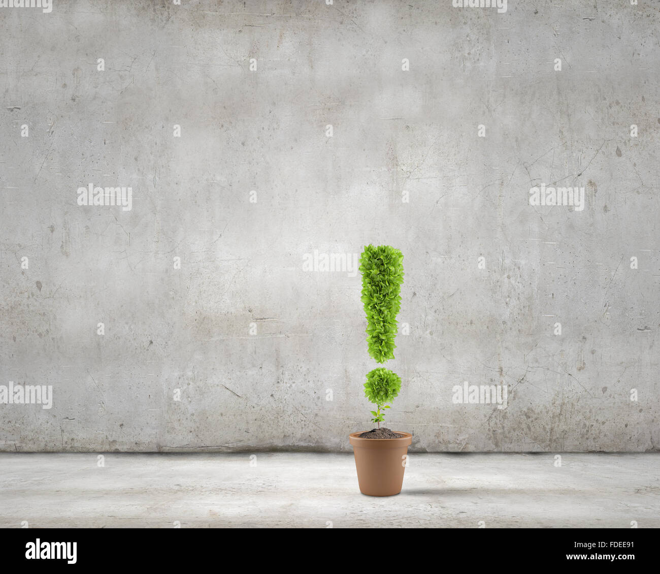 Conceptual image of plant in pot shaped like exclamation mark Stock ...